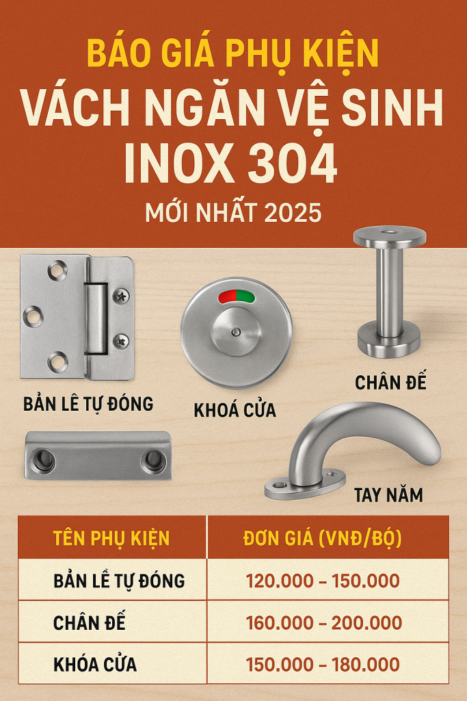 Báo Giá Phụ Kiện Vách Ngăn Vệ Sinh Inox 304 Mới Nhất 2025 - Mbee